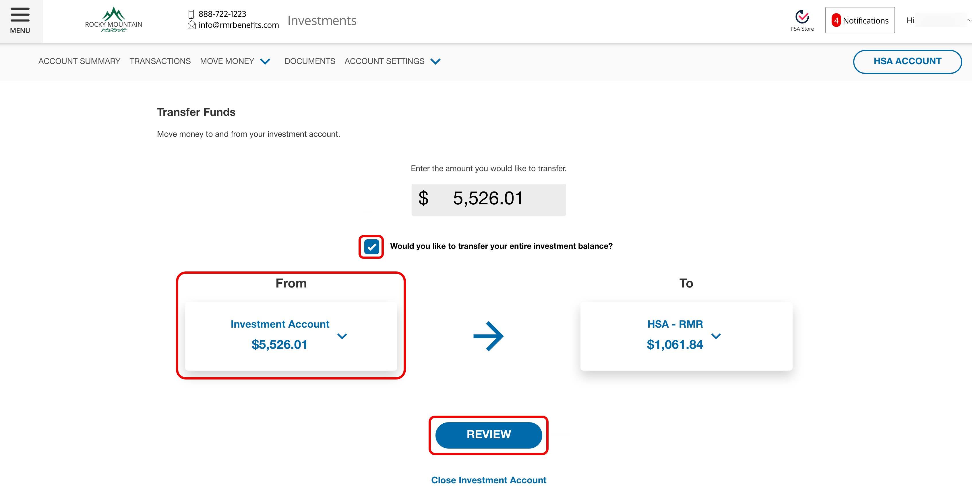Liquidating Blue Card HSA Investments – Rocky Mountain Reserve