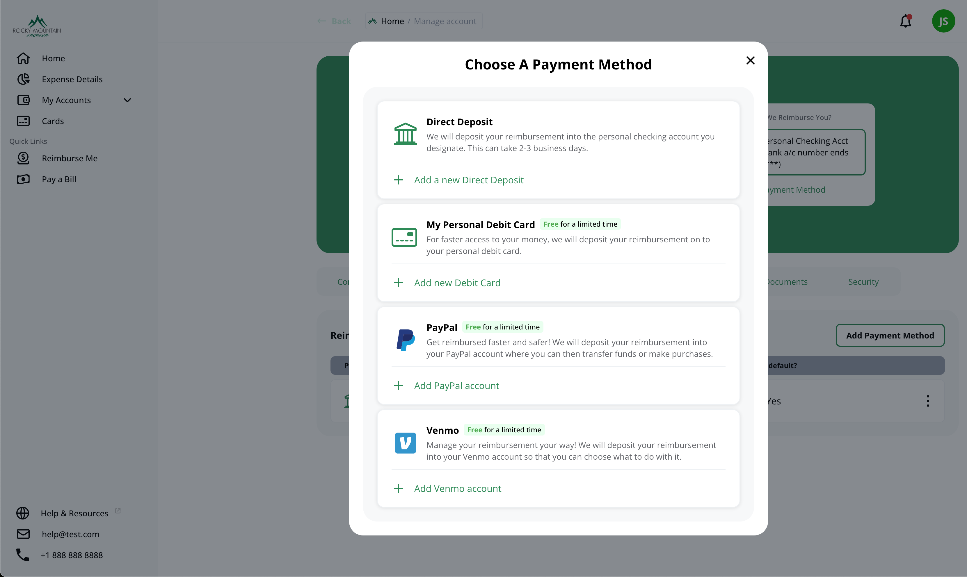 Adding a Direct Deposit Reimbursement Method – Rocky Mountain Reserve